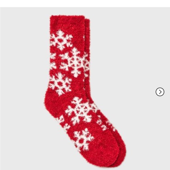 Accessories | Red Fuzzy Snowflake Socks | Poshmark